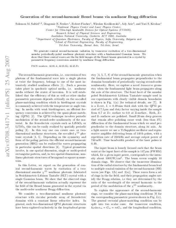 (PDF) Generation of Second-Harmonic Conical Waves via Nonlinear Bragg ...