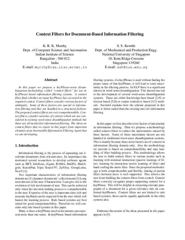 (PDF) Context filters for document-based information filtering