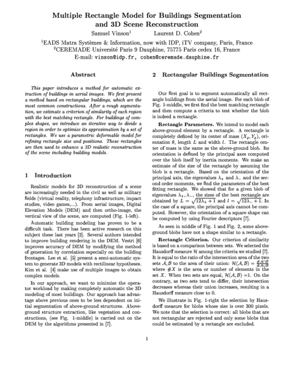 (PDF) Multiple rectangle model for buildings segmentation and 3D scene reconstruction