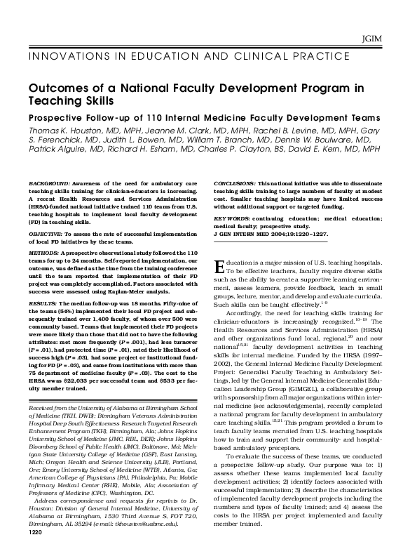 (PDF) Outcomes of a national faculty development program in teaching skills: prospective follow ...