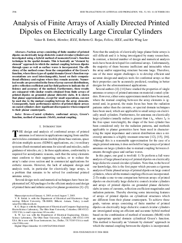 Pdf Analysis Of Finite Arrays Of Axially Directed Printed Dipoles On