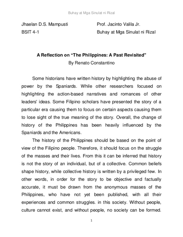 (PDF) A Reflection on “The Philippines: A Past Revisited”