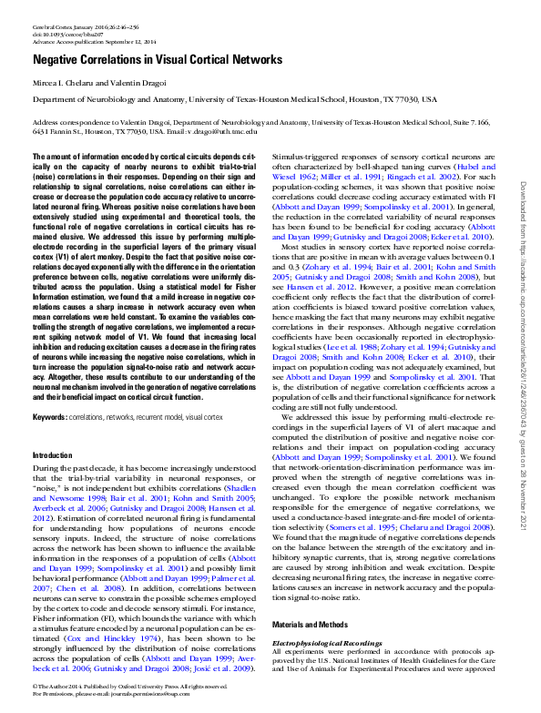 (PDF) Negative Correlations in Visual Cortical Networks
