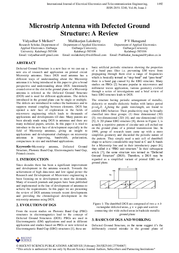 Pdf Microstrip Antenna With Defected Ground Structure A Review