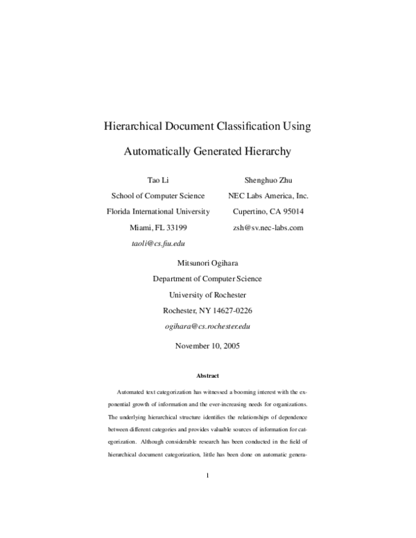 Pdf Hierarchical Document Classification Using Automatically