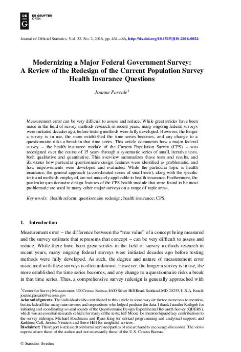 (PDF) Modernizing a Major Federal Government Survey: A Review of the ...