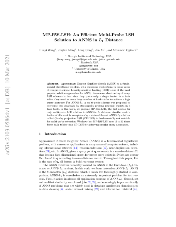 (PDF) MP-RW-LSH: An Efficient Multi-Probe LSH Solution to ANNS in L1 ...
