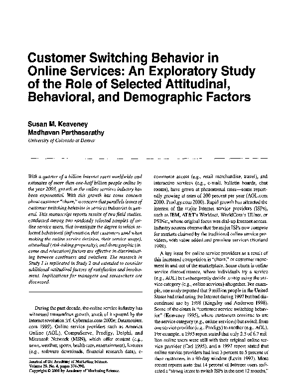 (PDF) Customer switching behavior in online services: An exploratory ...