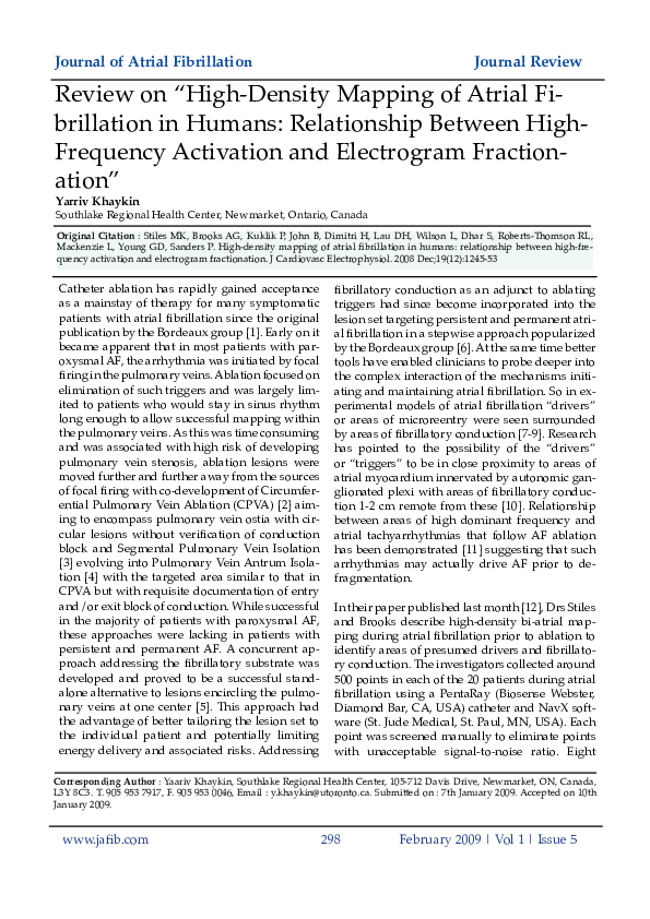 (PDF) Review on "High-Density Mapping of Atrial Fibrillation in Humans: Relationship Between ...
