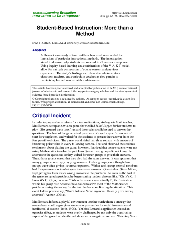 (PDF) Student-Based Instruction: More than a Method