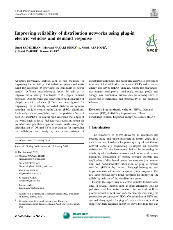 (PDF) Improving reliability of distribution networks using plug-in ...