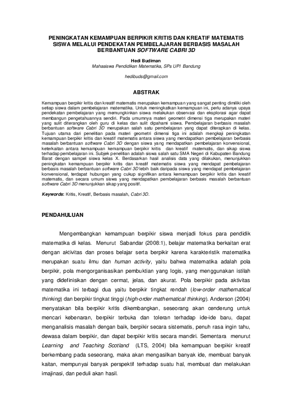 (PDF) Peningkatan Kemampuan Berpikir Kritis Dan Kreatif Matematis Siswa Melalui Pendekatan ...