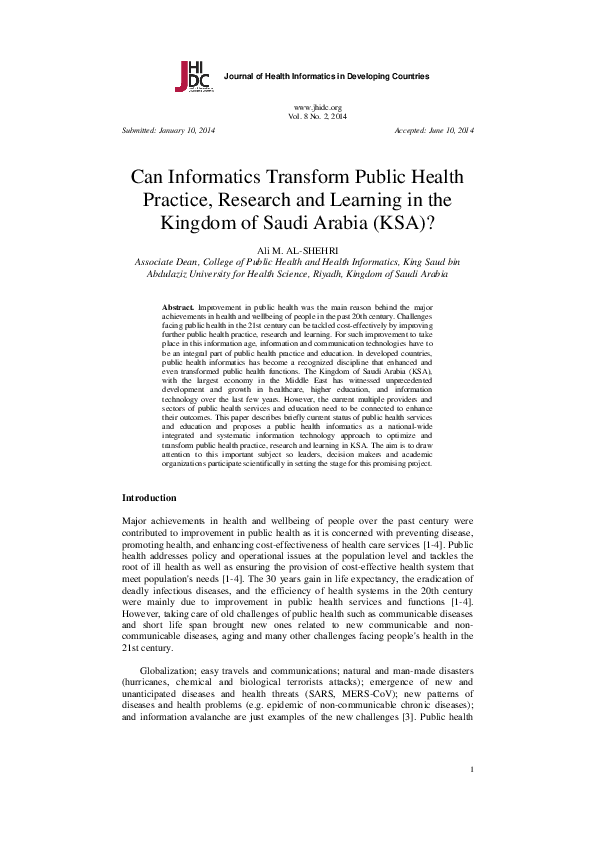 (PDF) Can Informatics Transform Public Health Practice, Research and ...