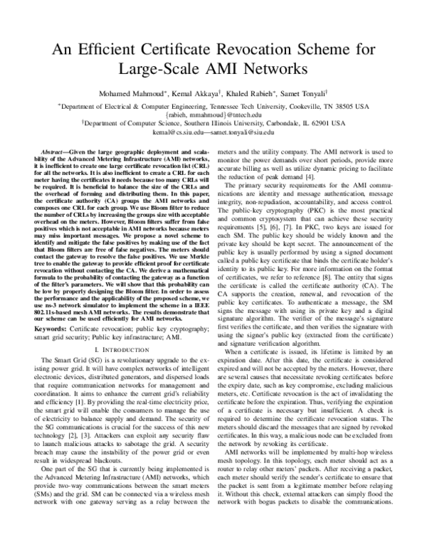 (PDF) An efficient certificate revocation scheme for large-scale AMI networks