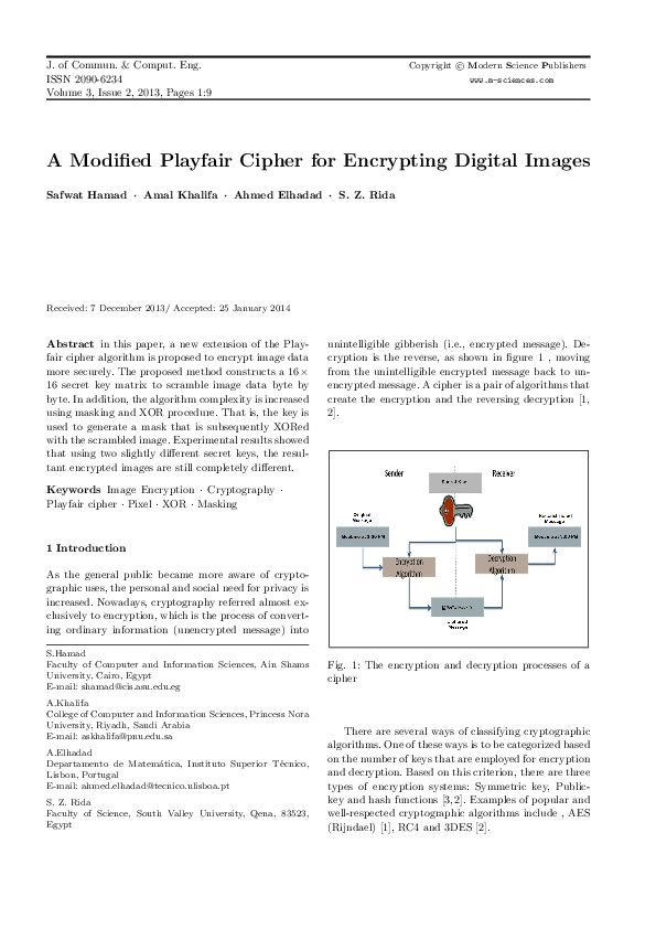 (PDF) A Modified Playfair Cipher for Encrypting Digital Images