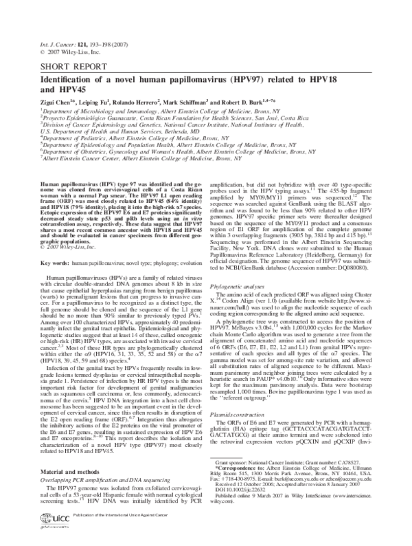 (PDF) Identification of a novel human papillomavirus (HPV97) related to ...