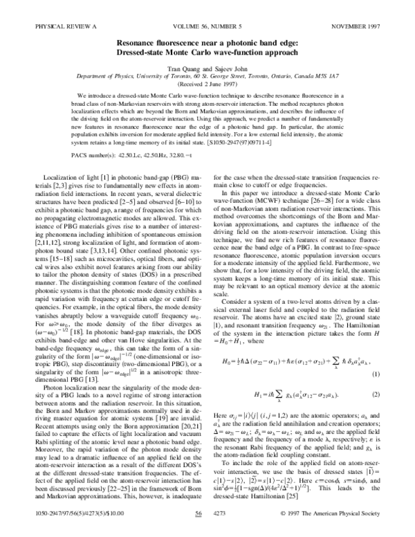 (PDF) Resonance fluorescence near a photonic band edge: Dressed-state ...