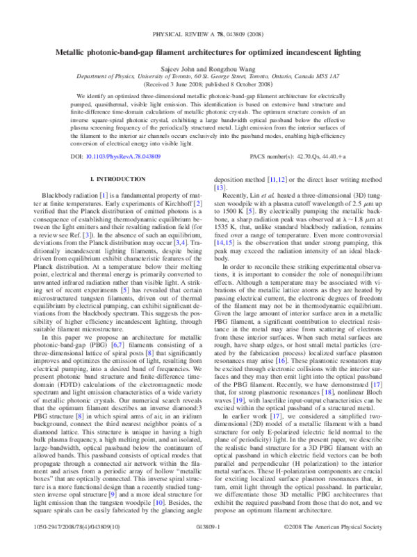 (PDF) Metallic photonic-band-gap filament architectures for optimized incandescent lighting