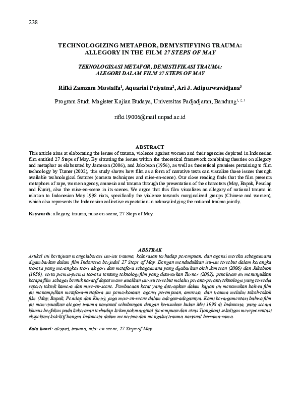 (PDF) Technologizing Metaphor, Demystifying Trauma: Allegory in the ...