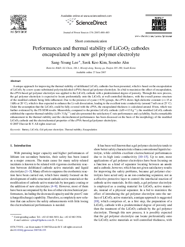 (PDF) Performances and thermal stability of LiCoO2 cathodes ...
