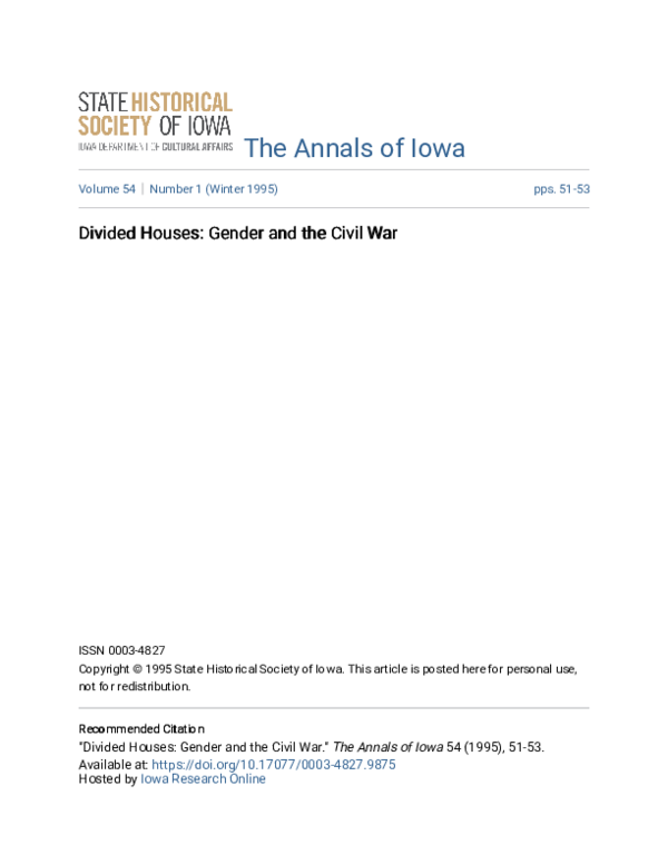 (PDF) Divided Houses: Gender and the Civil War