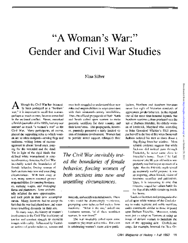 (PDF) A Woman's War:" Gender and Civil War Studies