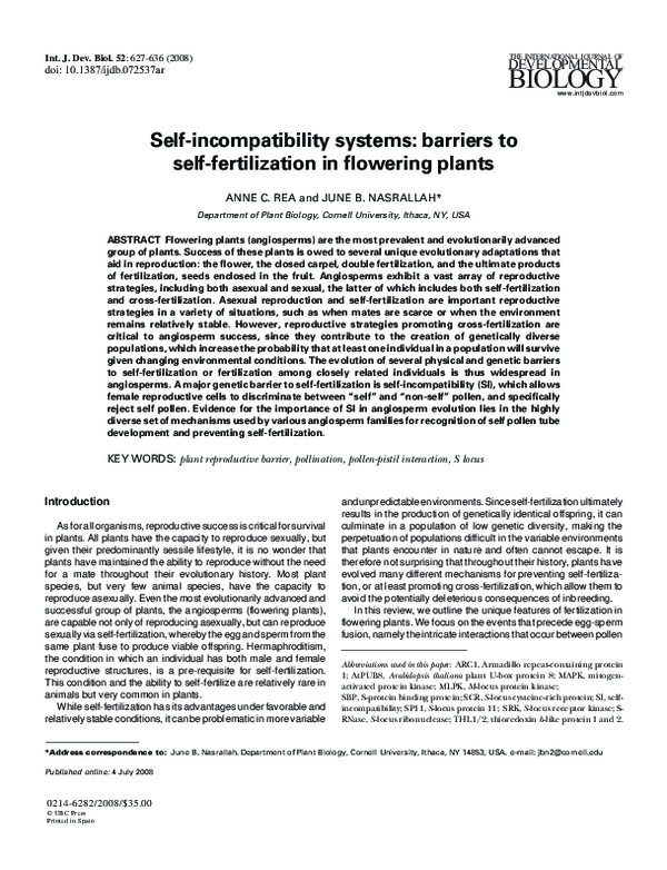 (PDF) Self-incompatibility systems: barriers to self-fertilization in ...