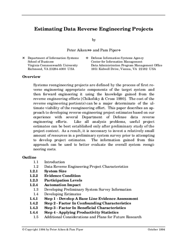 (PDF) Estimating data reverse engineering projects
