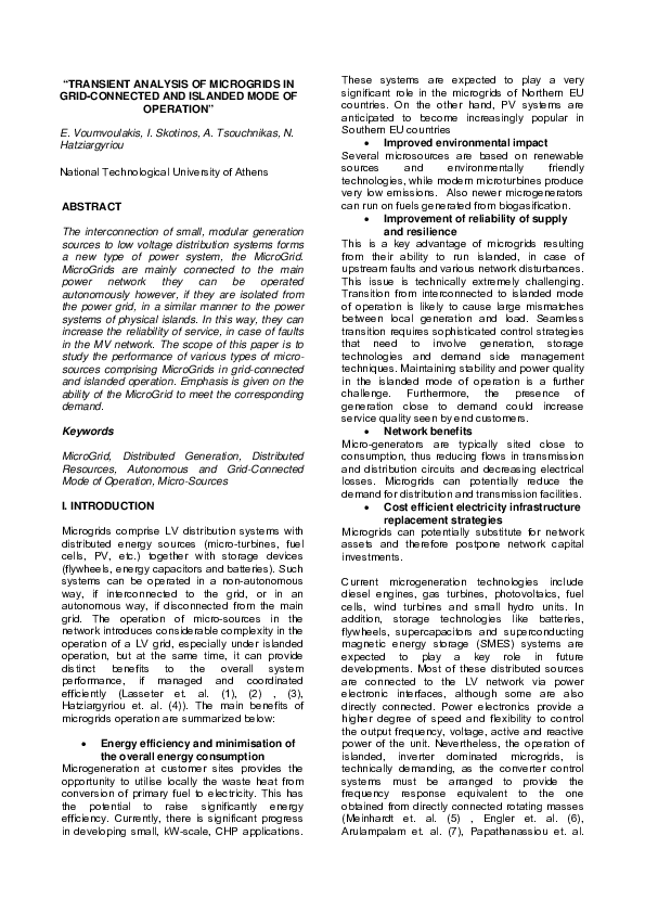 Pdf Transient Analysis Of Microgrids In Grid Connected And Islanded