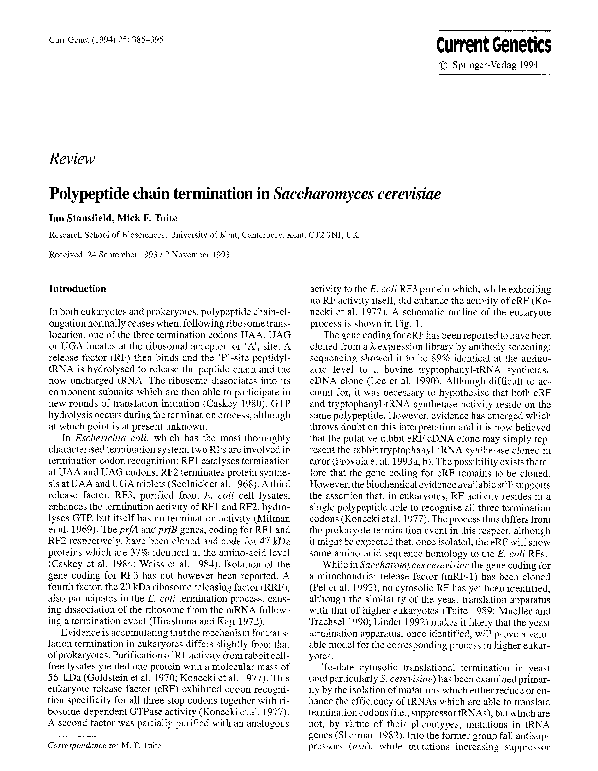 (PDF) Polypeptide chain termination in Saccharomyces cerevisiae