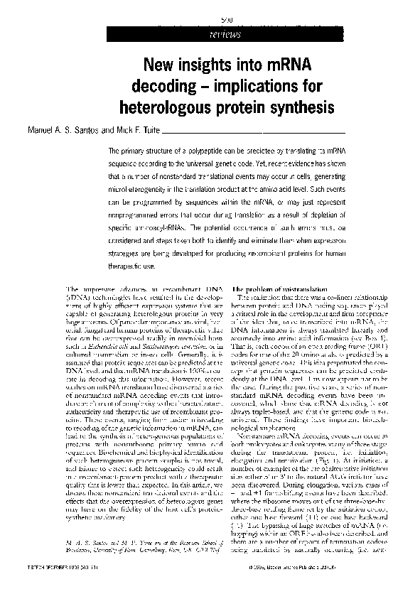 (PDF) New insights into mRNA decoding — implications for heterologous ...