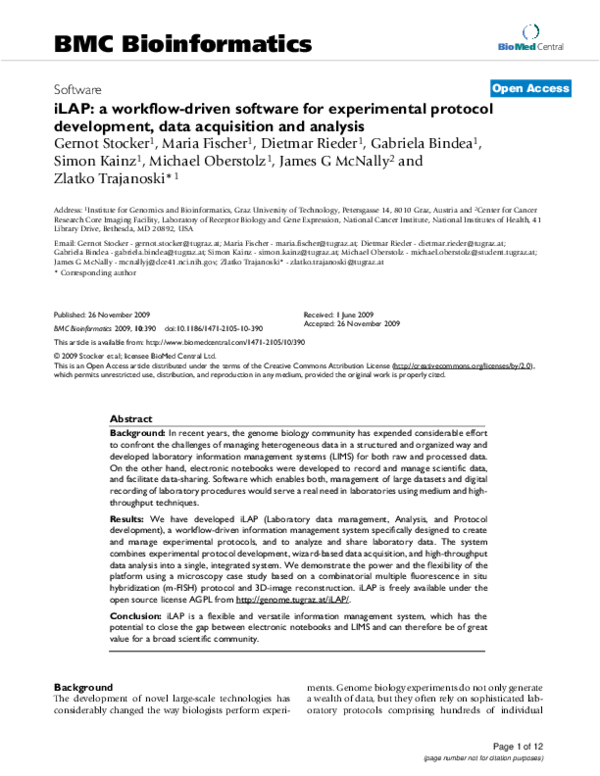 (PDF) iLAP: a workflow-driven software for experimental protocol development, data acquisition ...