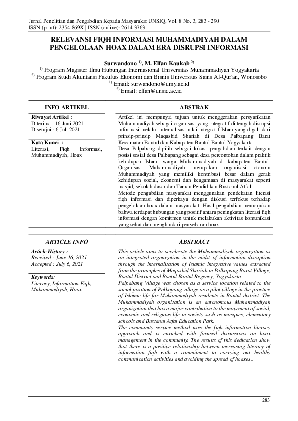 (PDF) Relevansi Fiqh Informasi Muhammadiyah Dalam Pengelolaan Hoax ...
