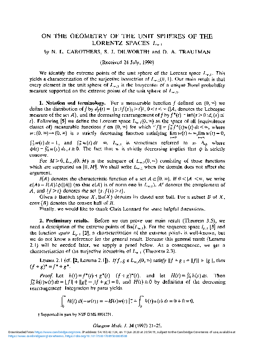 (PDF) On the geometry of the unit spheres of the Lorentz spaces Lw,1