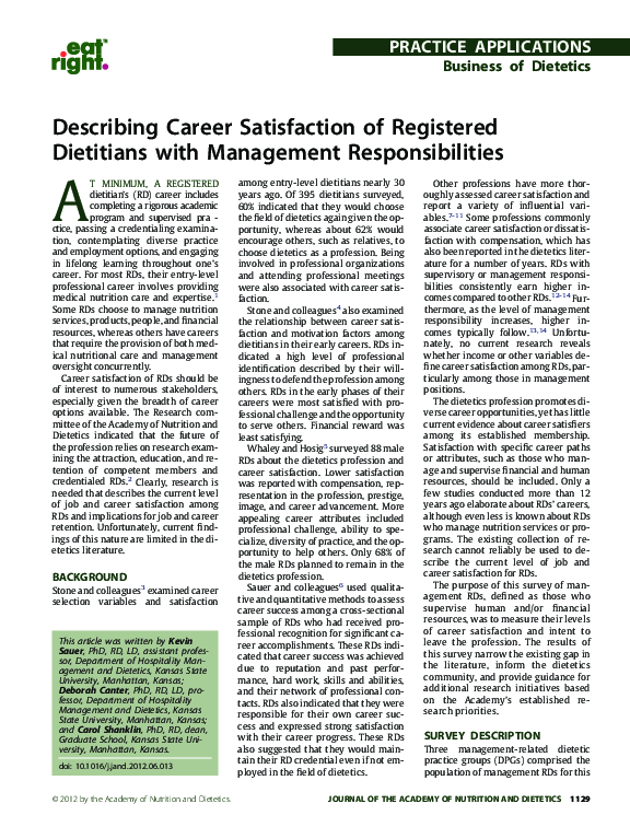 (PDF) Describing Career Satisfaction of Registered Dietitians with ...