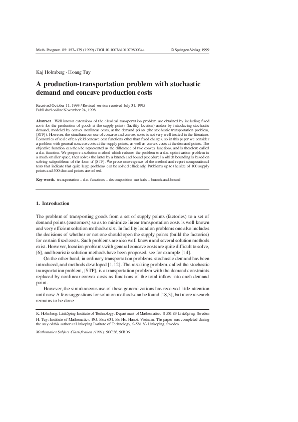 (PDF) A production-transportation problem with stochastic demand and ...
