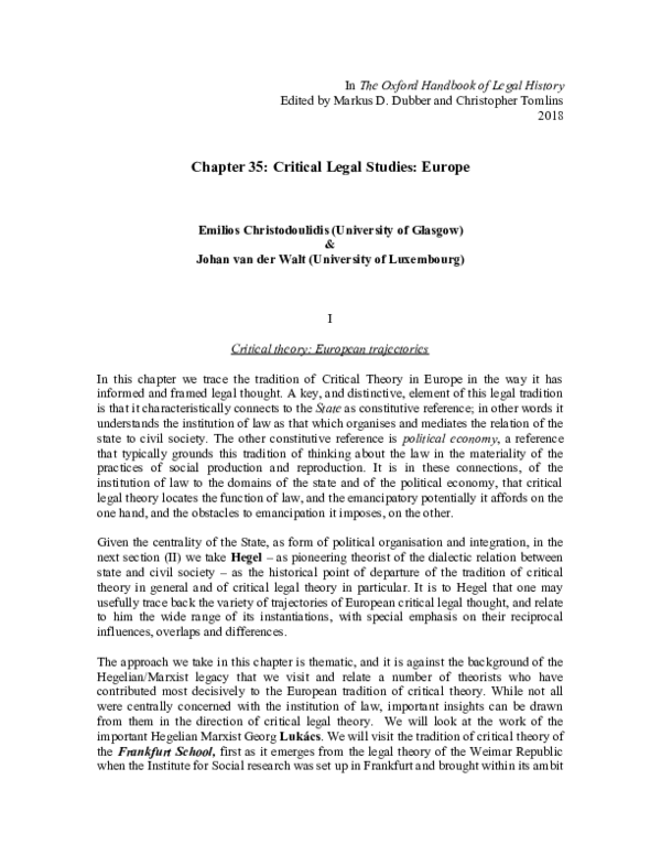 (DOC) CRITICAL LEGAL STUDIES: EUROPE [2018]