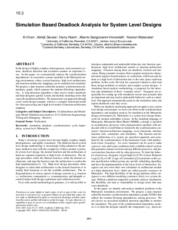 Pdf Simulation Based Deadlock Analysis For System Level Designs
