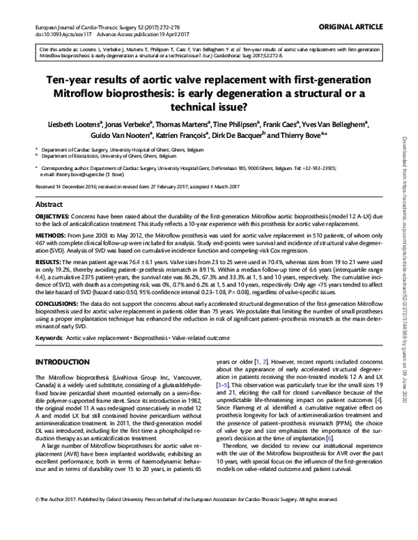 (PDF) Ten-year results of aortic valve replacement with first ...