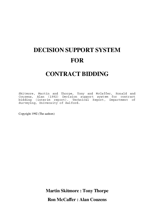 (PDF) Decision support system for contract bidding (interim report)