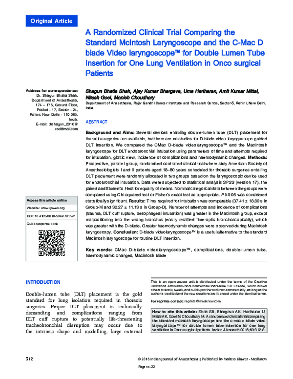 (PDF) A Randomized Clinical Trial Comparing the Standard Mcintosh ...
