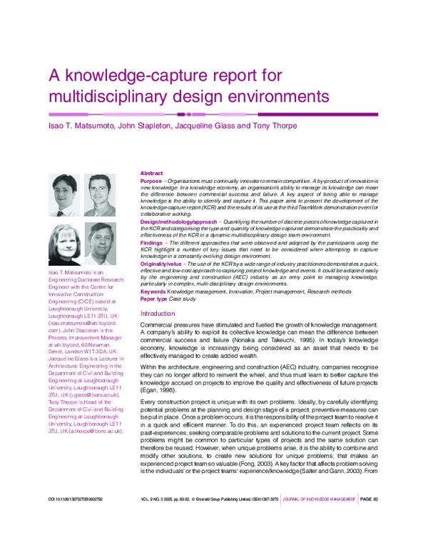 (PDF) A knowledge-capture report for multidisciplinary design environments