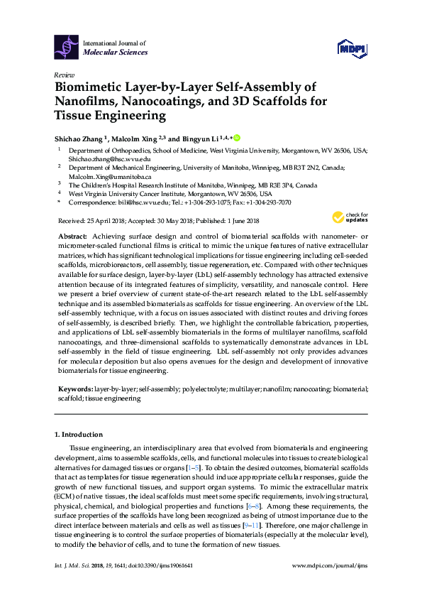 (PDF) Biomimetic Layer-by-Layer Self-Assembly of Nanofilms, Nanocoatings, and 3D Scaffolds for ...