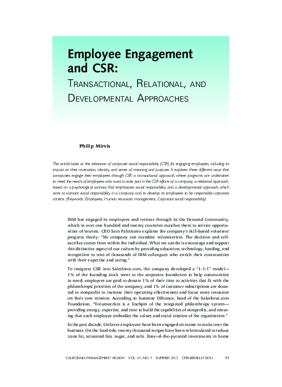 (PDF) Employee Engagement and CSR