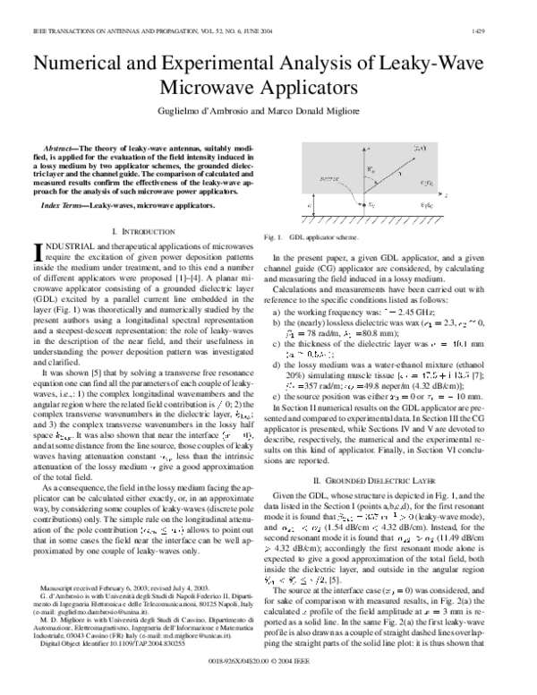 (PDF) Numerical and Experimental Analysis of Leaky-Wave Microwave Applicators