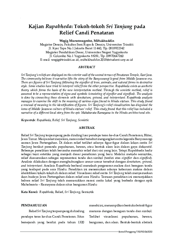 (PDF) Kajian Rupabheda: Tokoh-Tokoh Sri Tanjung pada Relief Candi Penataran