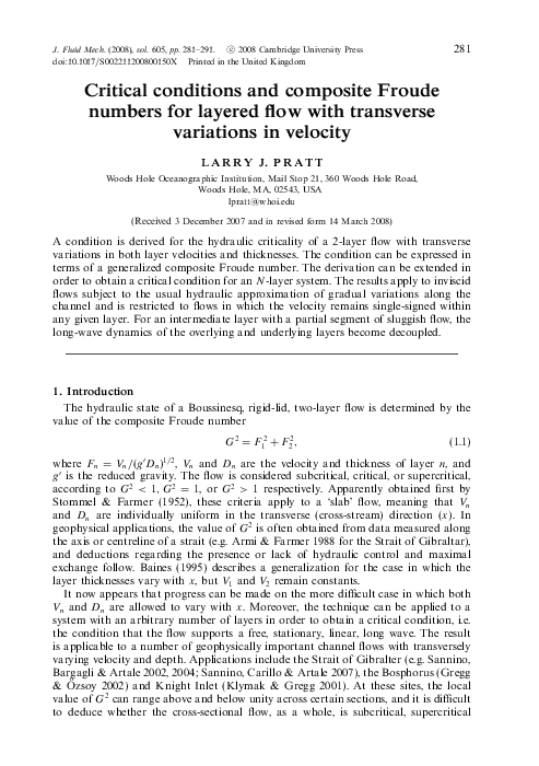 (PDF) Critical conditions and composite Froude numbers for layered flow ...