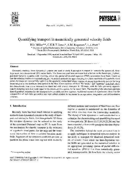 Pdf Quantifying Transport In Numerically Generated Velocity Fields