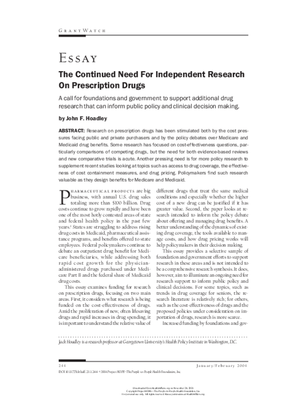 (PDF) The Continued Need For Independent Research On Prescription Drugs