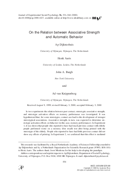 (PDF) On the Relation between Associative Strength and Automatic Behavior